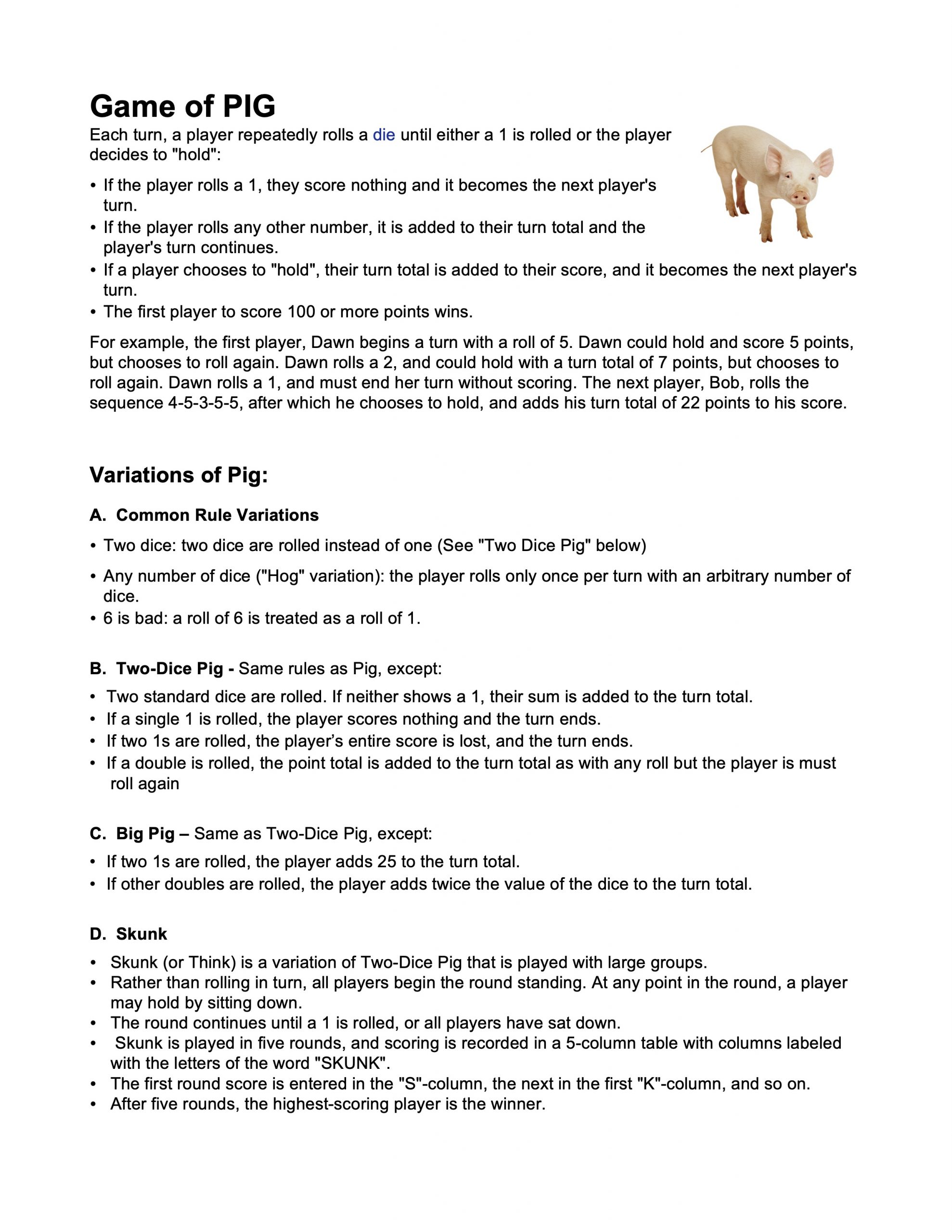 Custom PIG Board Game Clink It Custom PIG Board Game Clink It